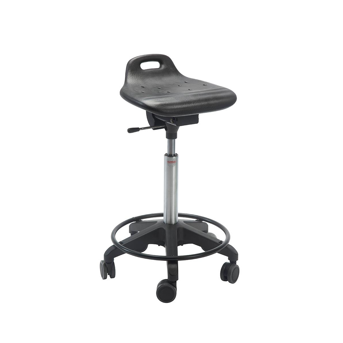 Rollhocker Arbeitshocker, 61-80 cm Sitzhöhe, Fußring, schwarz