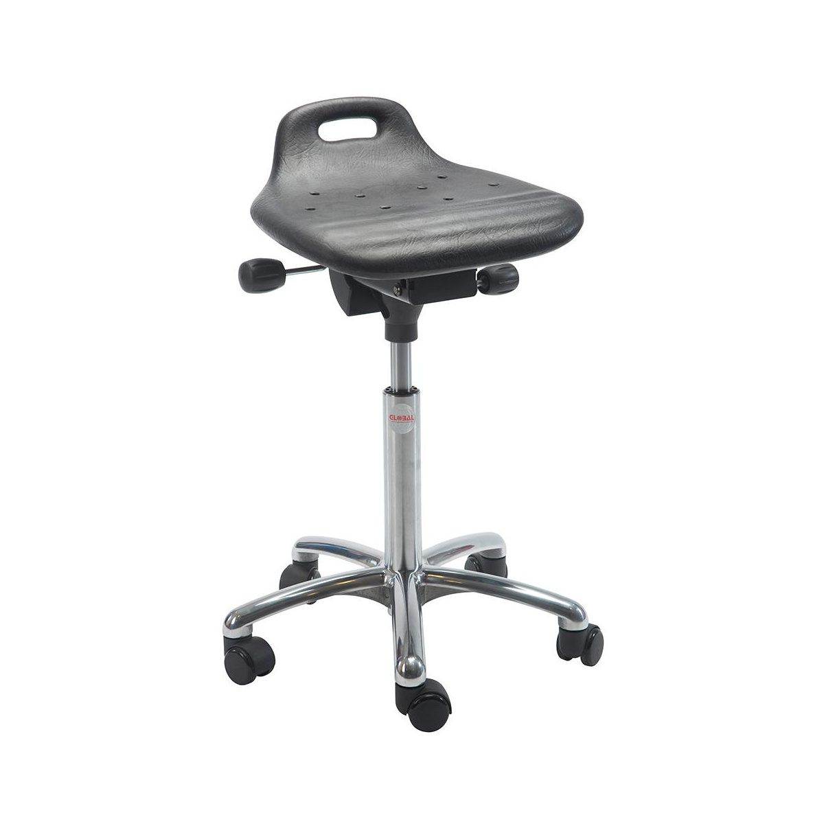 Rollhocker Arbeitshocker, 54-73 cm Sitzhöhe, mit Griff, Alu-Fußkreuz,